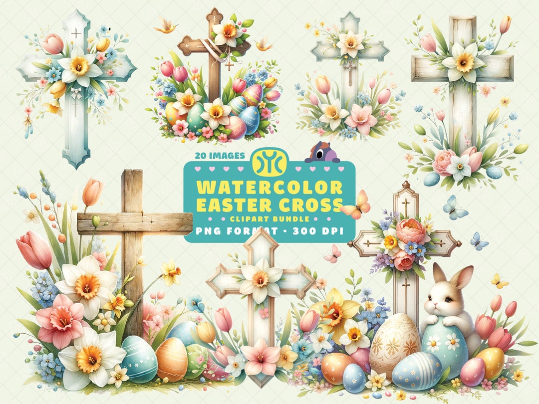 Watercolor Easter Cross Clipart, Cross PNG, Easter Clipart, Christian ...