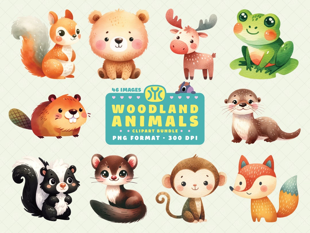 Watercolor Woodland Animals Clipart, Forest Animals PNG, Watercolor ...