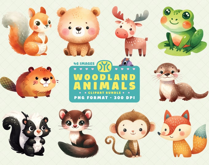 Woodland Animal Clipart, Watercolor Animal Clipart, Animal PNG, Nursery ...