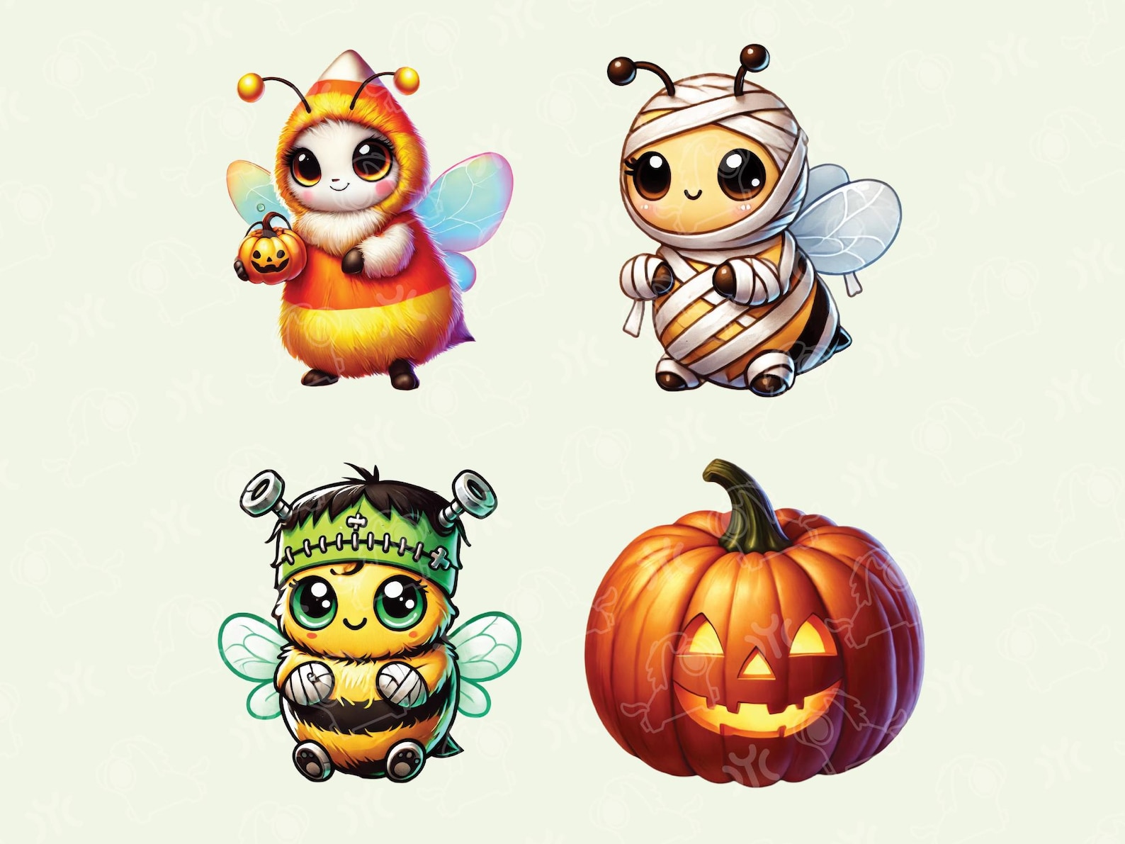 Cute Halloween Bee Clipart, 24 PNG Files, High-resolution, Spooky Cute ...