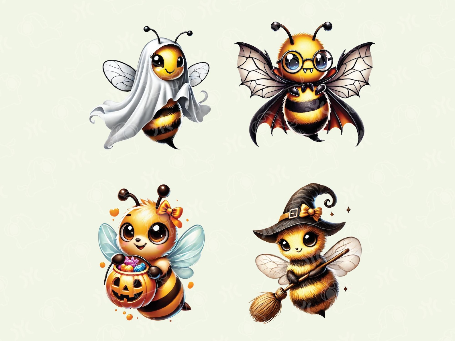 Cute Halloween Bee Clipart, 24 PNG Files, High-resolution, Spooky Cute ...