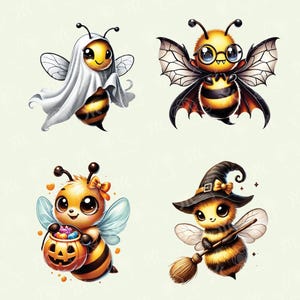 Cute Halloween Bee Clipart, 24 PNG Files, High-resolution, Spooky Cute ...