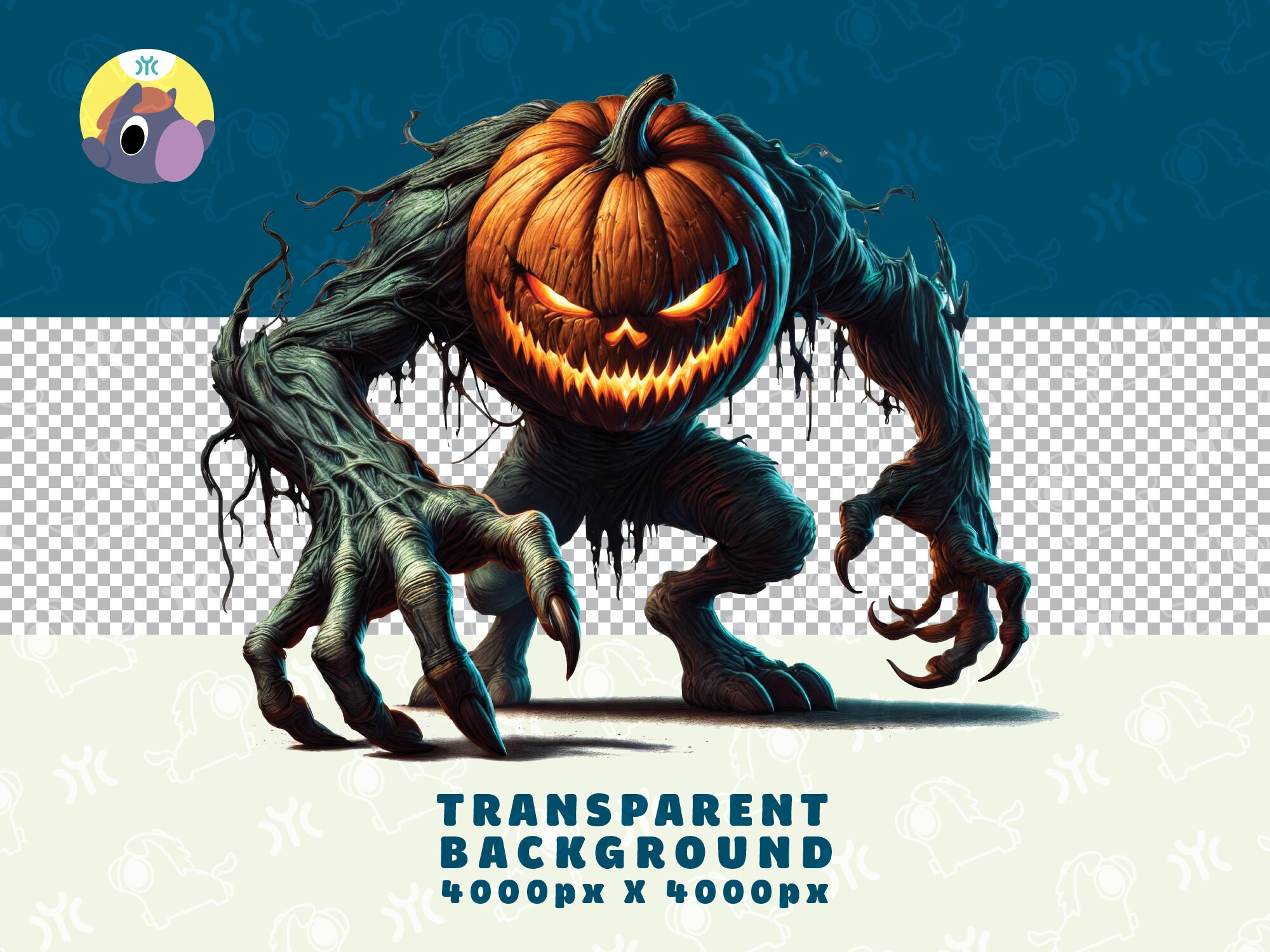 Spooky Pumpkin Clipart, 12 PNG Files, High-resolution, Monster Clipart ...