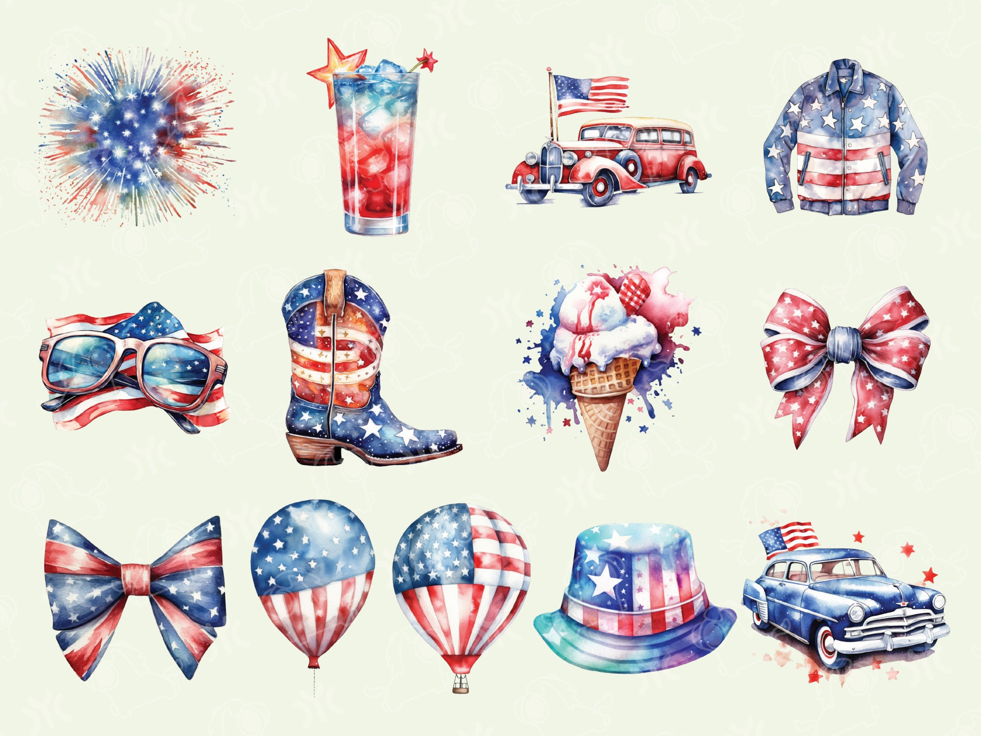 Watercolor 4th of July Clipart, 78 PNG Files, High-resolution ...