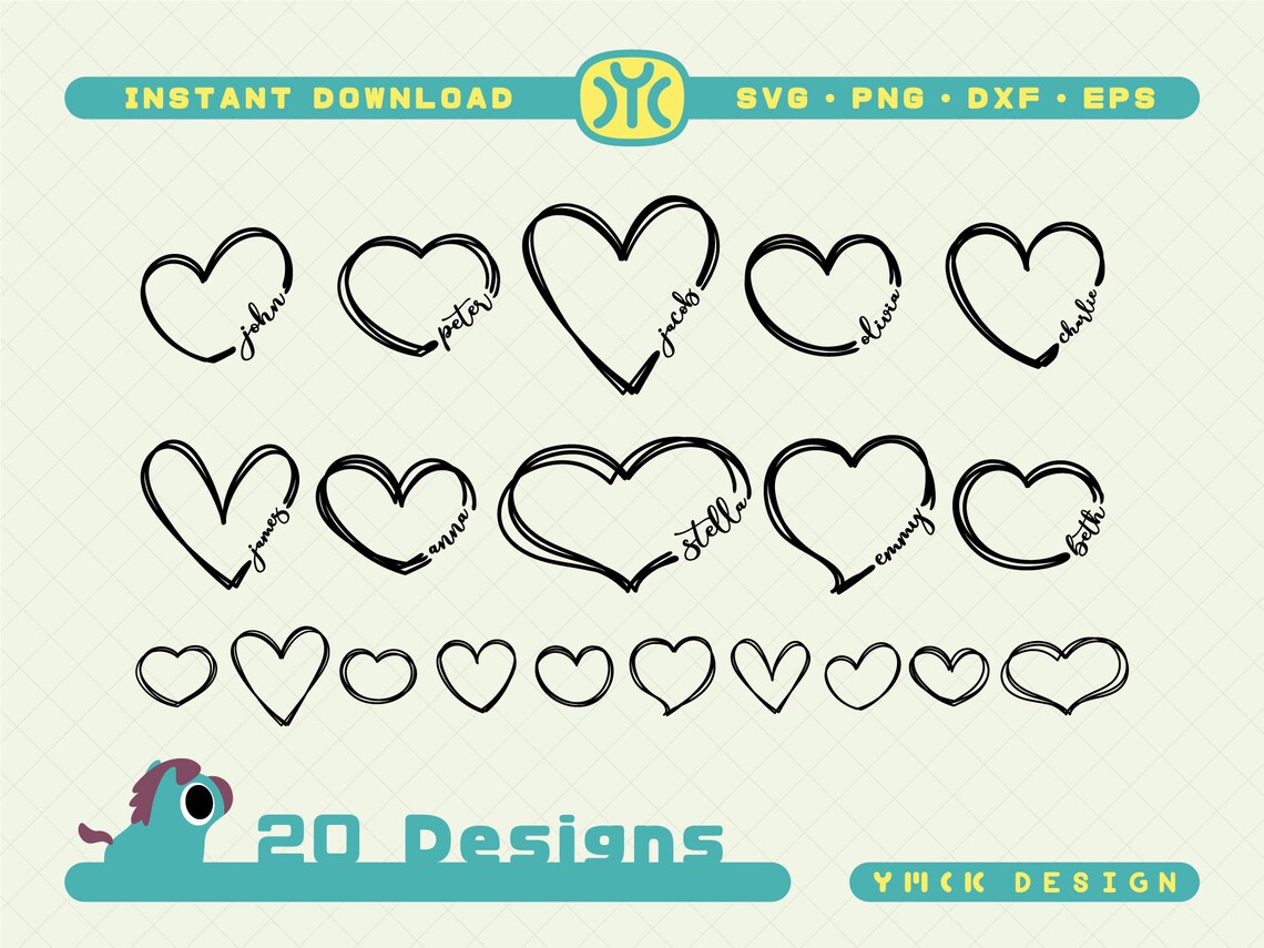 Doodle Heart SVG Heart Svg Handdrawn Heart Svg Heart Name Frame Svg ...