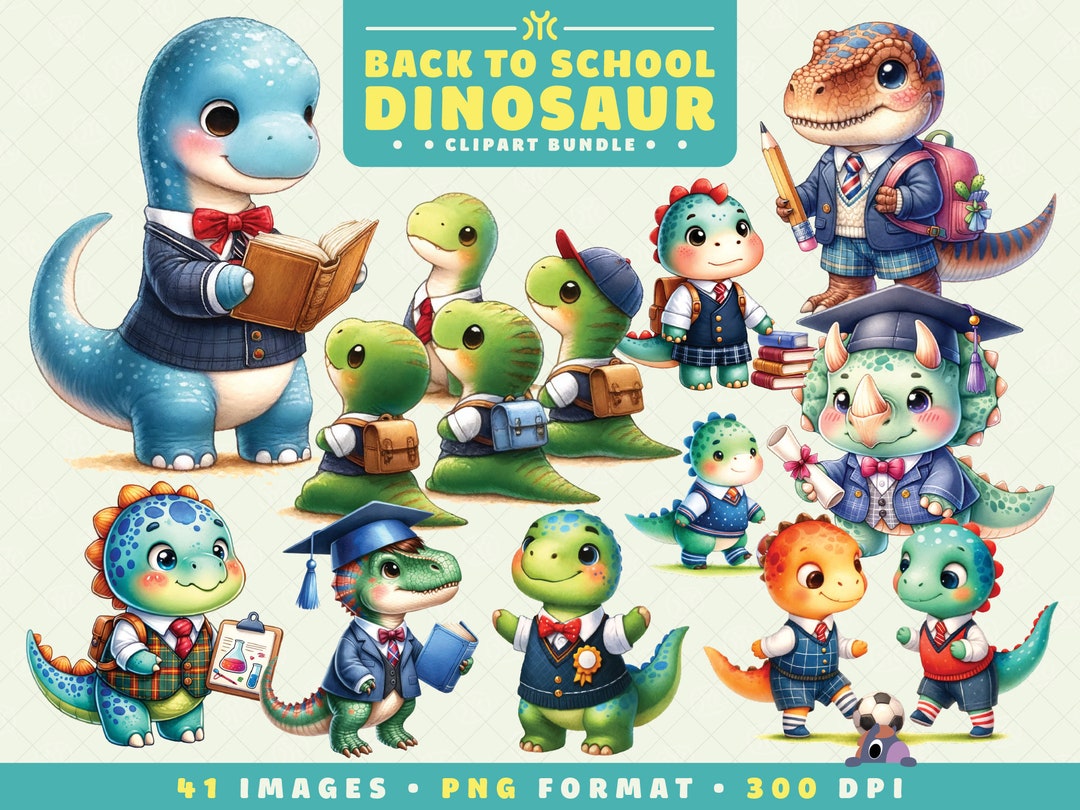 Back to School Dinosaur Clipart, 41 PNG Files, High-resolution, Teacher ...