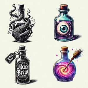Witch Potion Bottle Clipart, 28 PNG Files, Halloween Potion PNG, Spooky ...