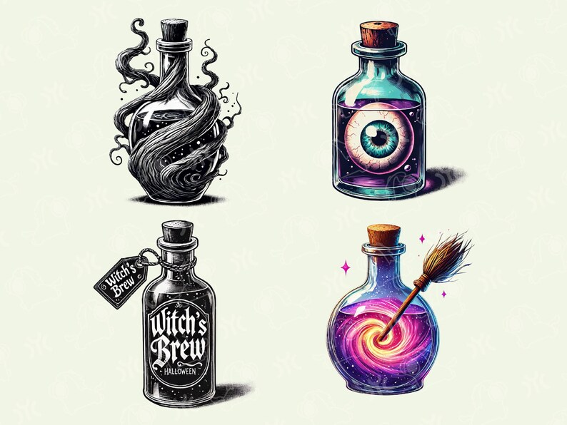 Witch Potion Bottle Clipart, 28 PNG Files, Halloween Potion PNG, Spooky ...