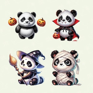 Cute Halloween Panda Clipart, 25 PNG Files, High-resolution, Spooky ...