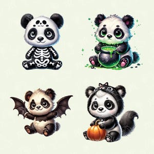 Cute Halloween Panda Clipart, 25 PNG Files, High-resolution, Spooky ...