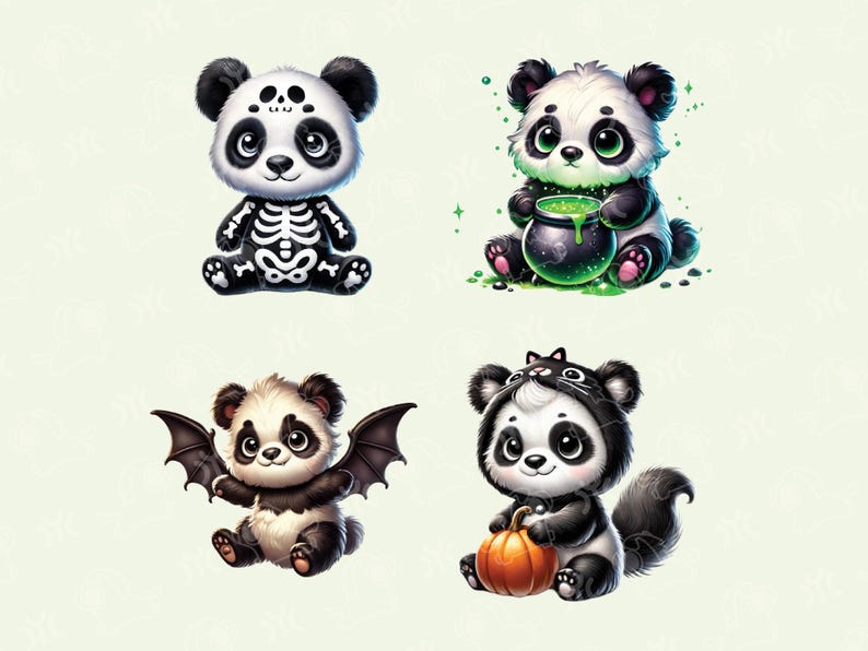 Cute Halloween Panda Clipart, 25 PNG Files, High-resolution, Spooky ...
