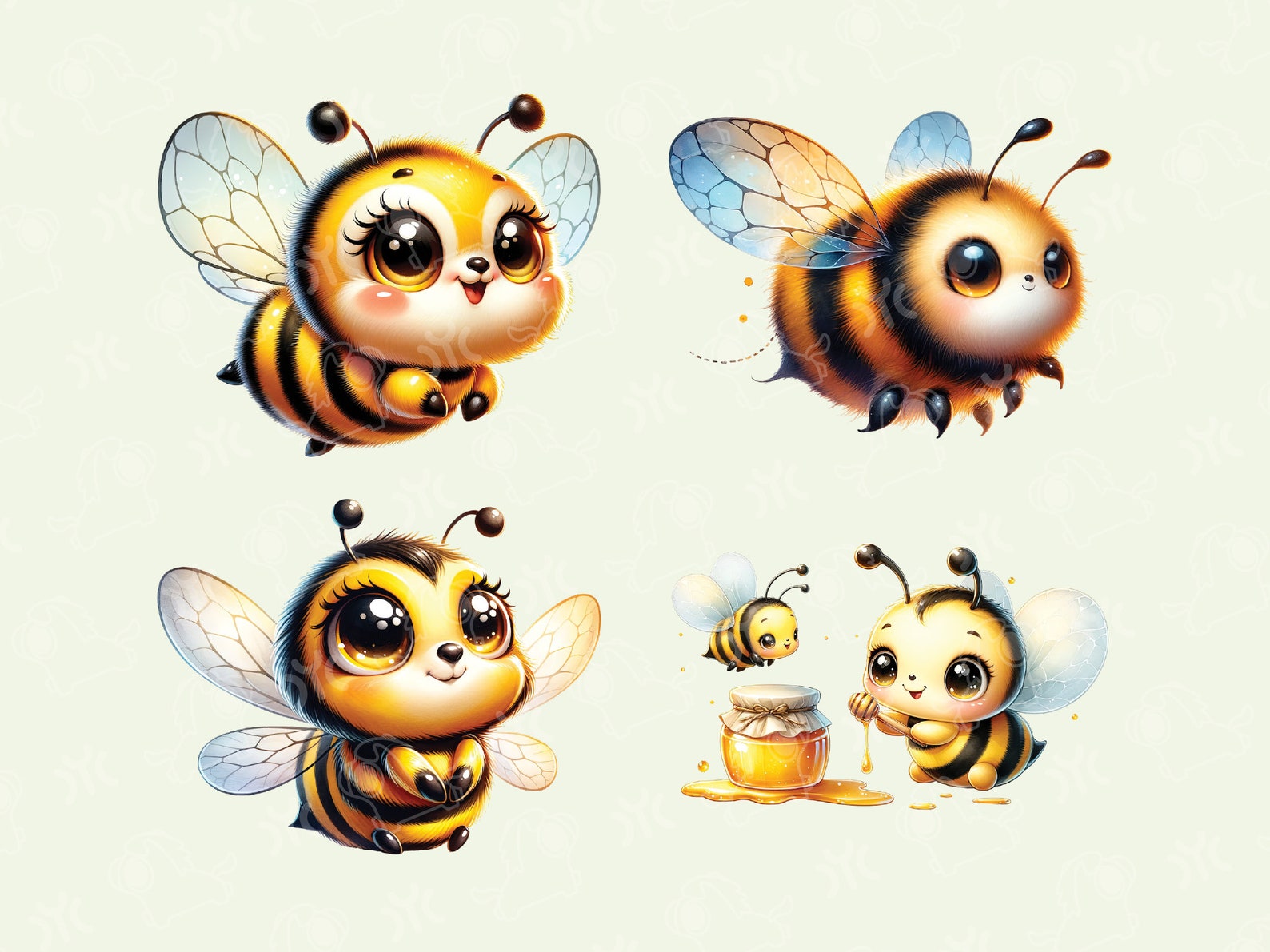 Watercolor Cute Bee Clipart, Cute Bees Png, Bees Clipart Bundle, Honey ...