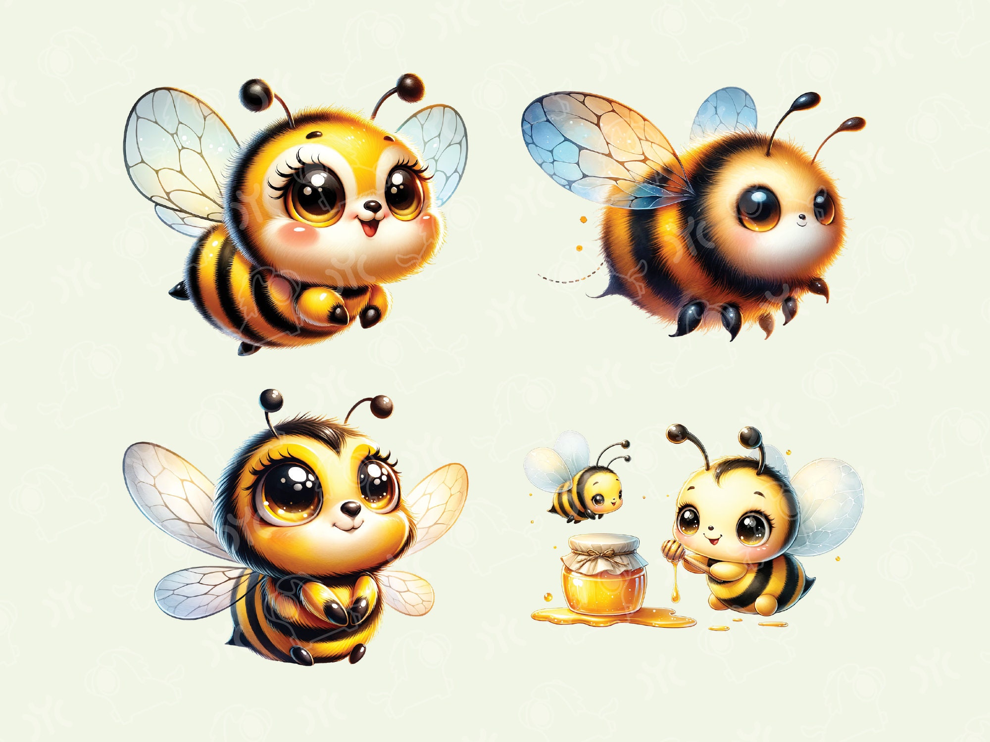 Watercolor Cute Bee Clipart, Cute Bees Png, Bees Clipart Bundle, Honey ...