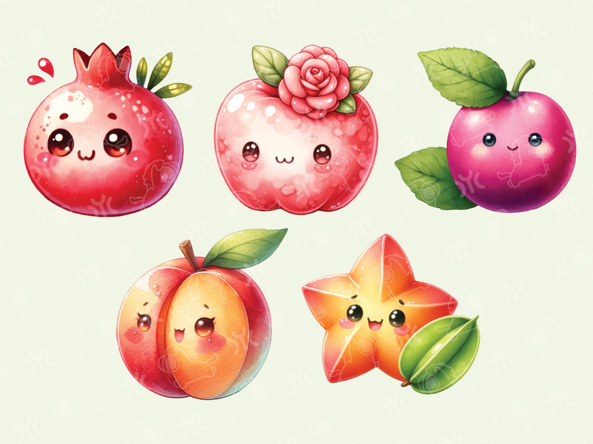 Cute Fruits Clipart, 35 High Quality Pngs, Watercolor Clipart Bundle ...