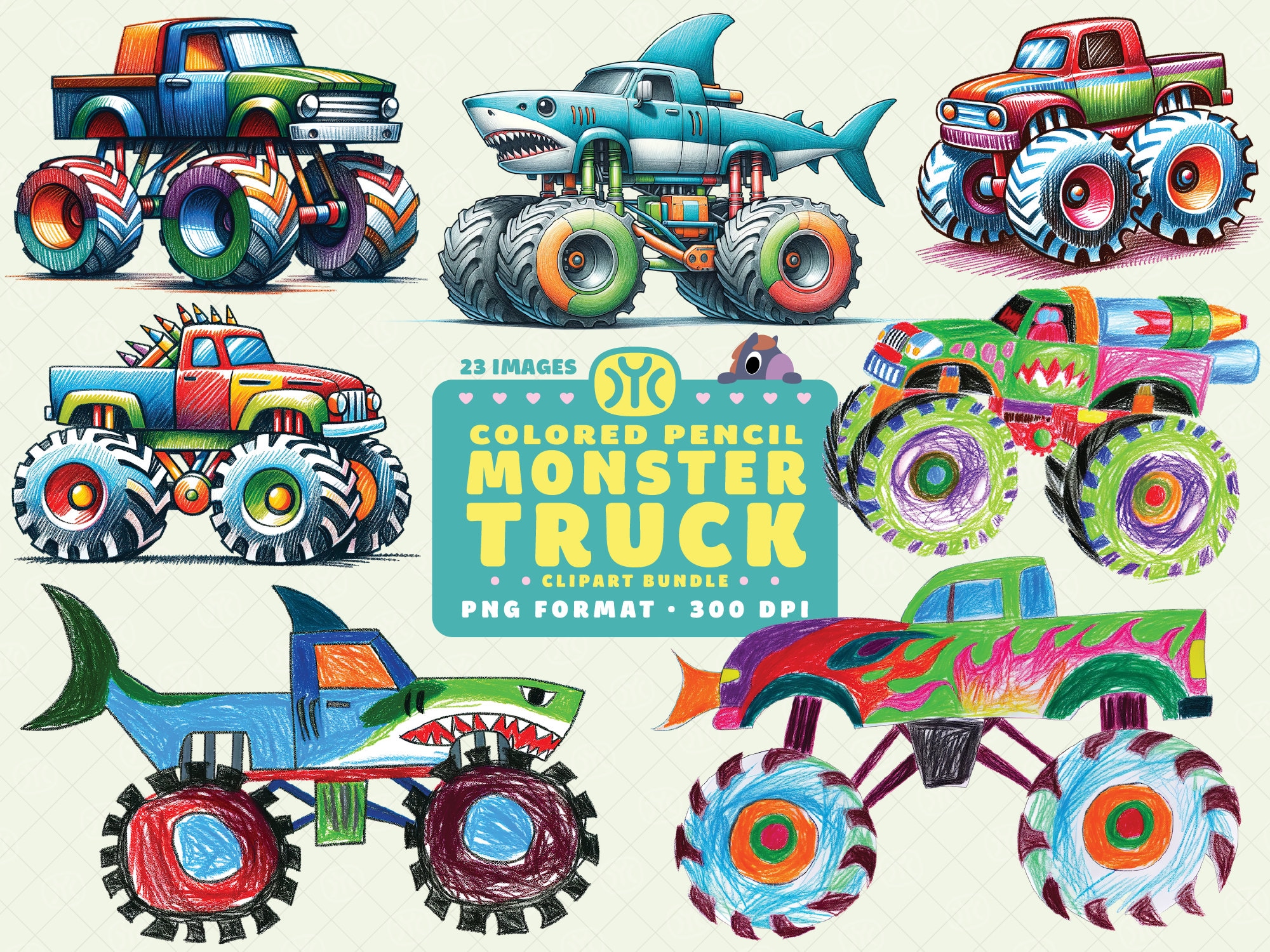 Colored Pencil Monster Truck Clipart, Crayon Monster Truck PNG ...