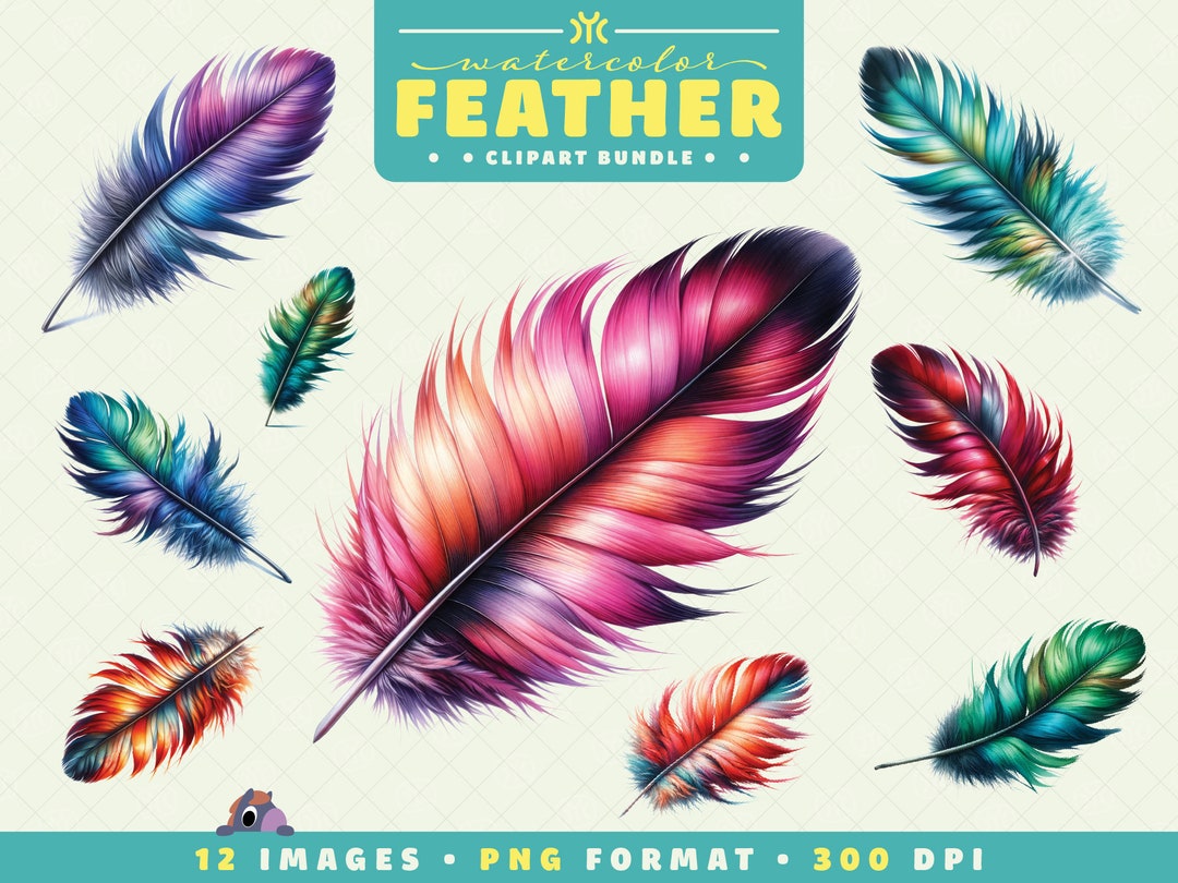 Watercolor Feather Clipart, Colorful Feather Clipart Bundle, Nature Art ...