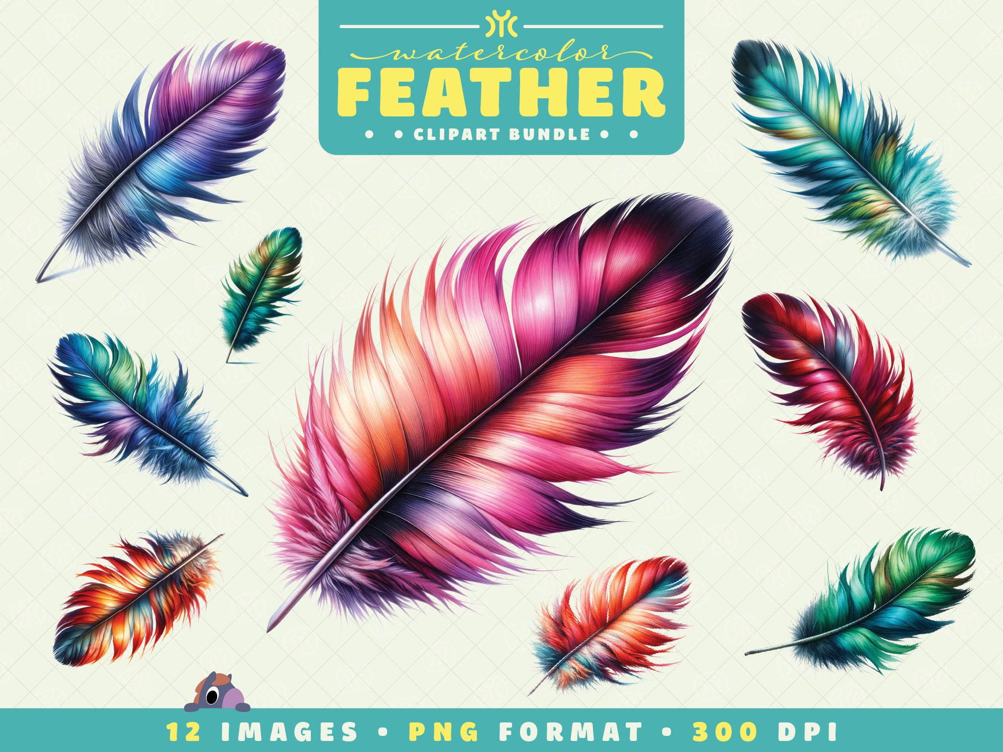 Watercolor Feather Clipart, Colorful Feather Clipart Bundle, Nature Art ...