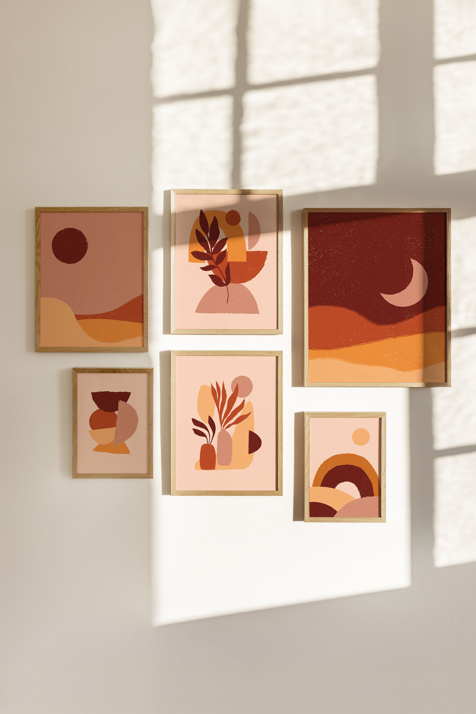 Boho Gallery Wall Art Set, Printable Wall Art, Digital Prints, Mid ...