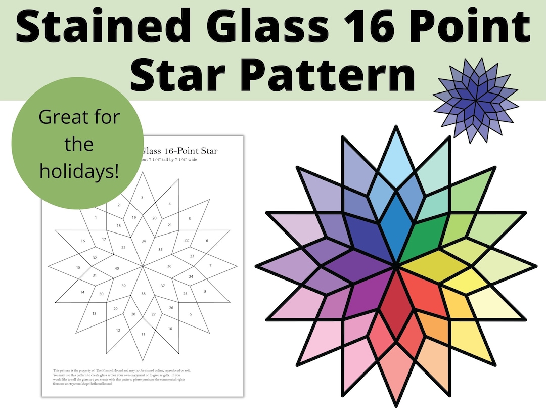 Sixteen Point Stained Glass Star Pattern, Digital Download PDF ...