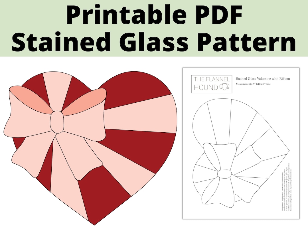 Valentine's Heart Stained Glass Pattern- Heart With Ribbon Digital ...