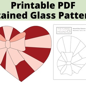 Valentine's Heart Stained Glass Pattern- Heart With Ribbon Digital ...
