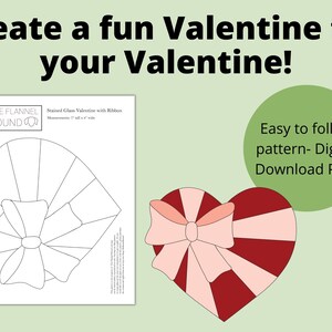 Valentine's Heart Stained Glass Pattern- Heart With Ribbon Digital ...