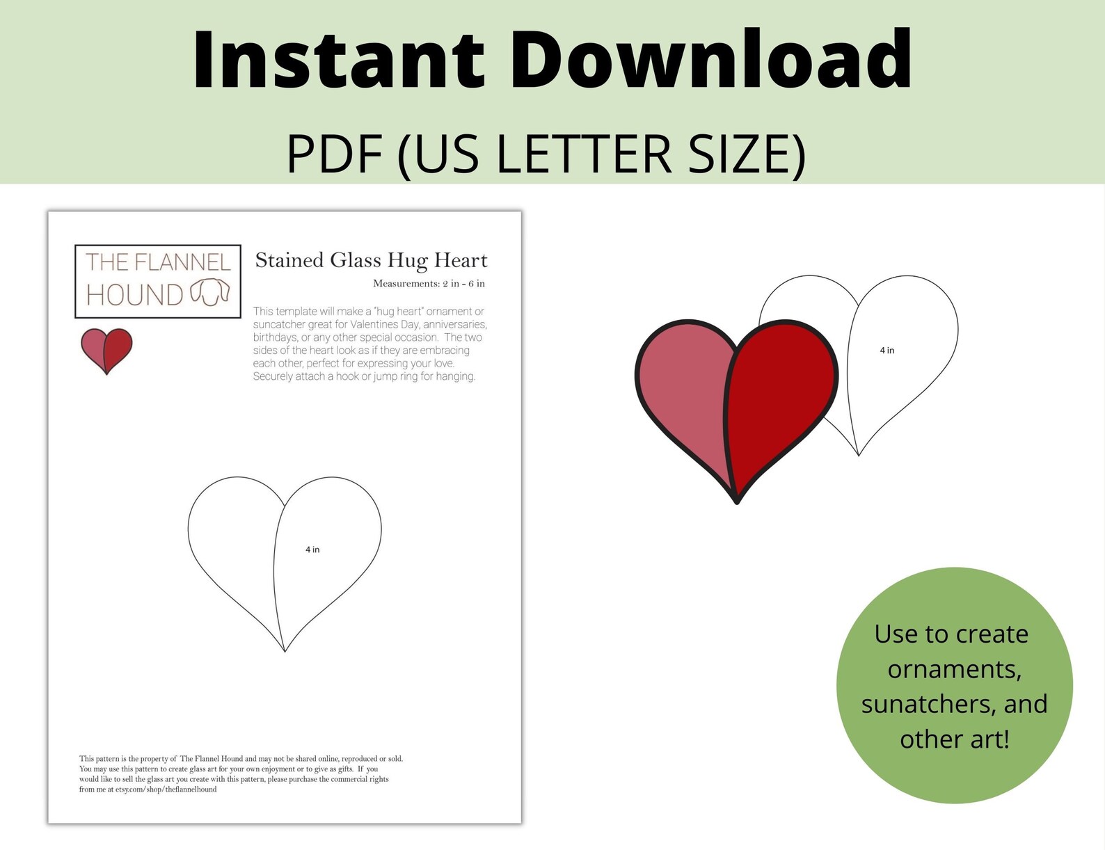 Stained Glass "hug Heart" Pattern, Digital Download PDF, Multiple Size ...
