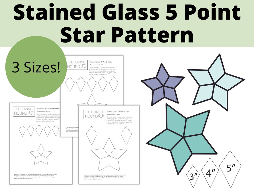 Five Point Star Stained Glass Pattern in 3 Sizes, Instant Download ...
