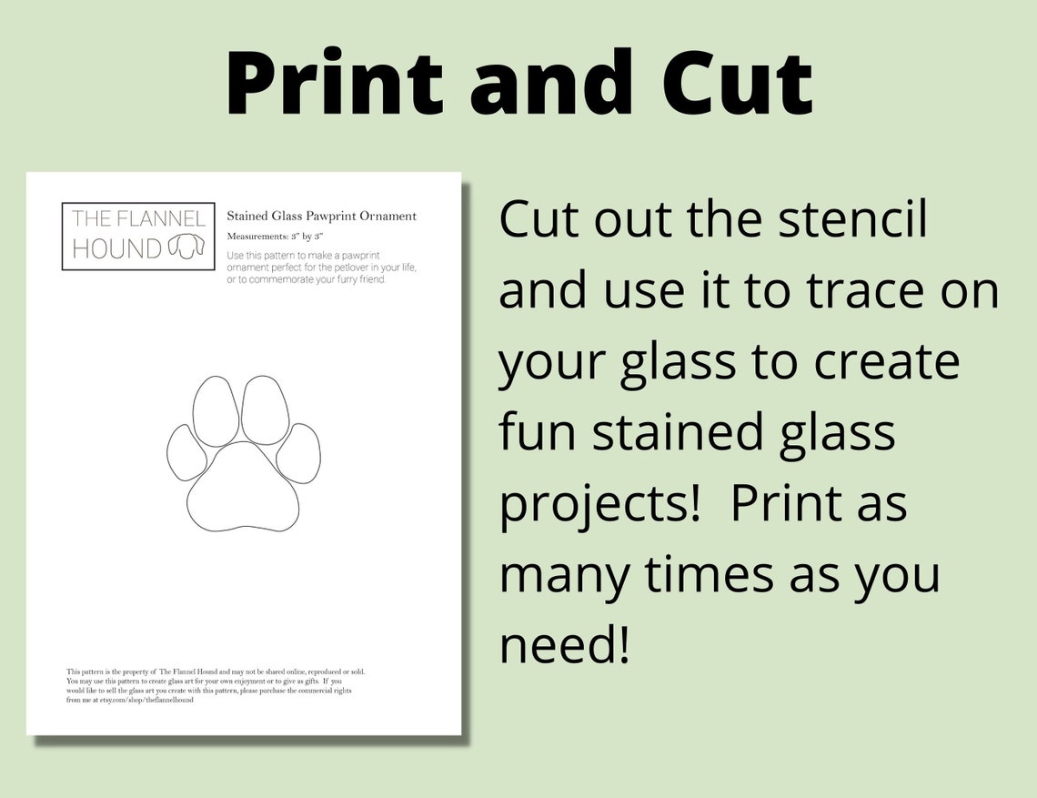 Paw Print Stained Glass Pattern for Instant Download, Paw Print ...