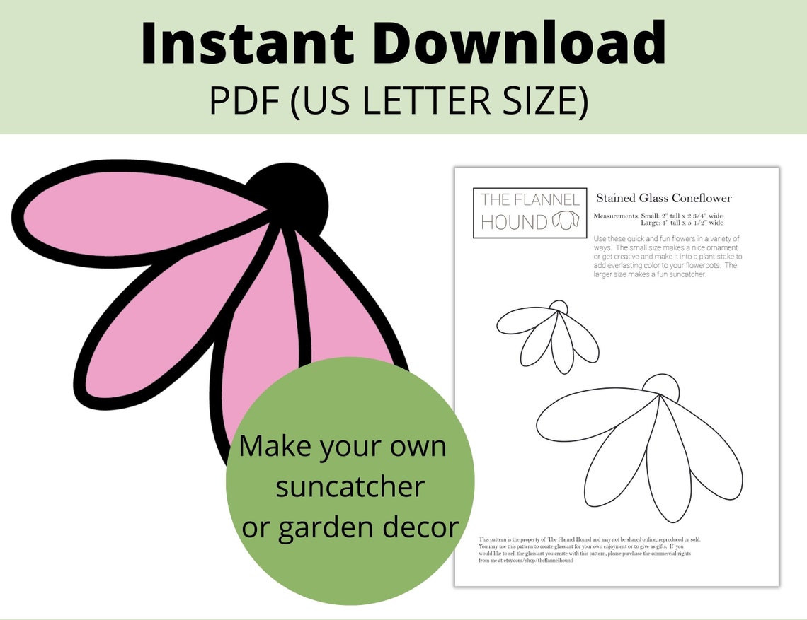 Pattern for Spring Flower Plant Stake, Easy Stained Glass Pattern for ...