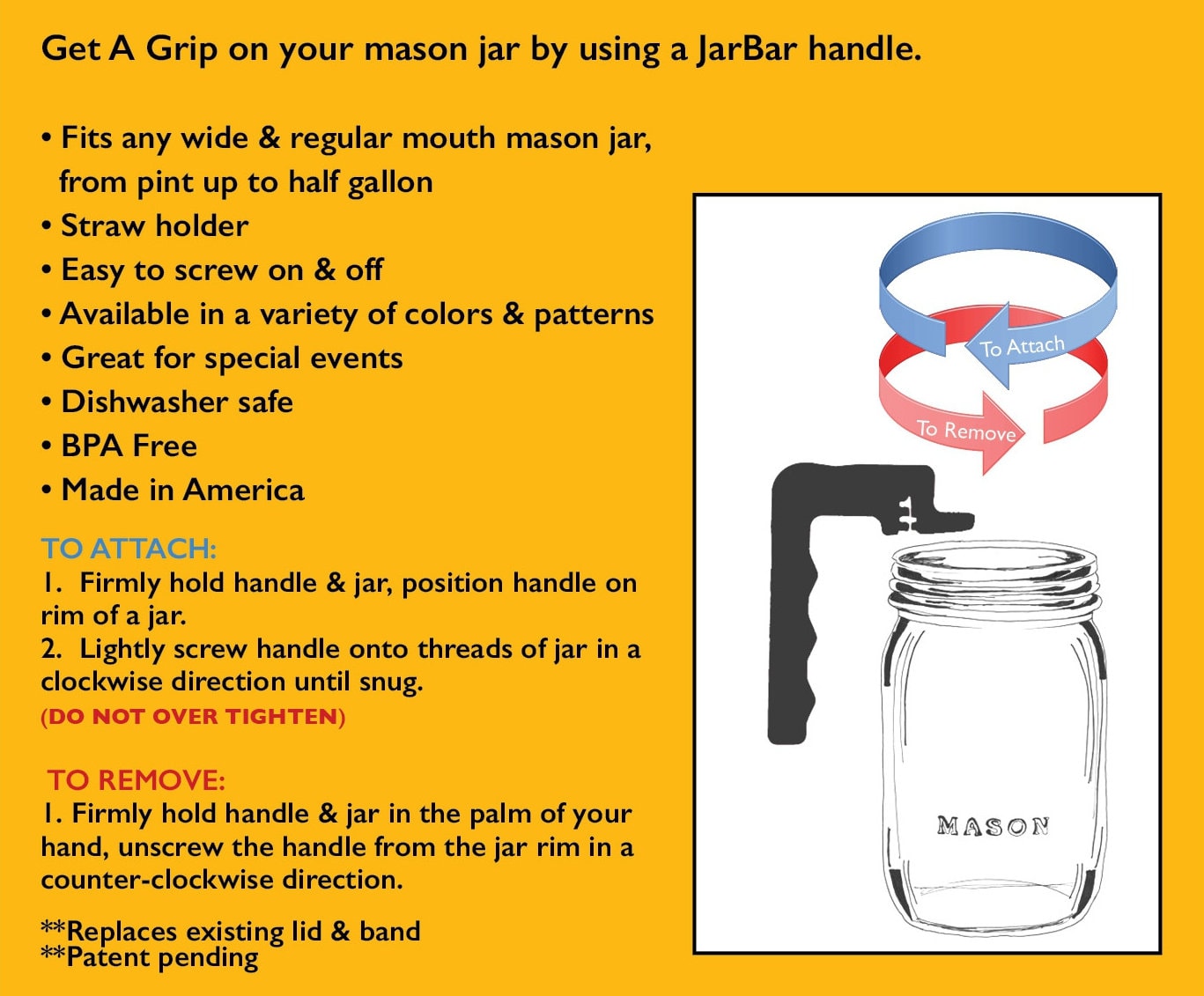 JarBar Mason Jar Handle Mason Jar Holder Removable Handle | Etsy