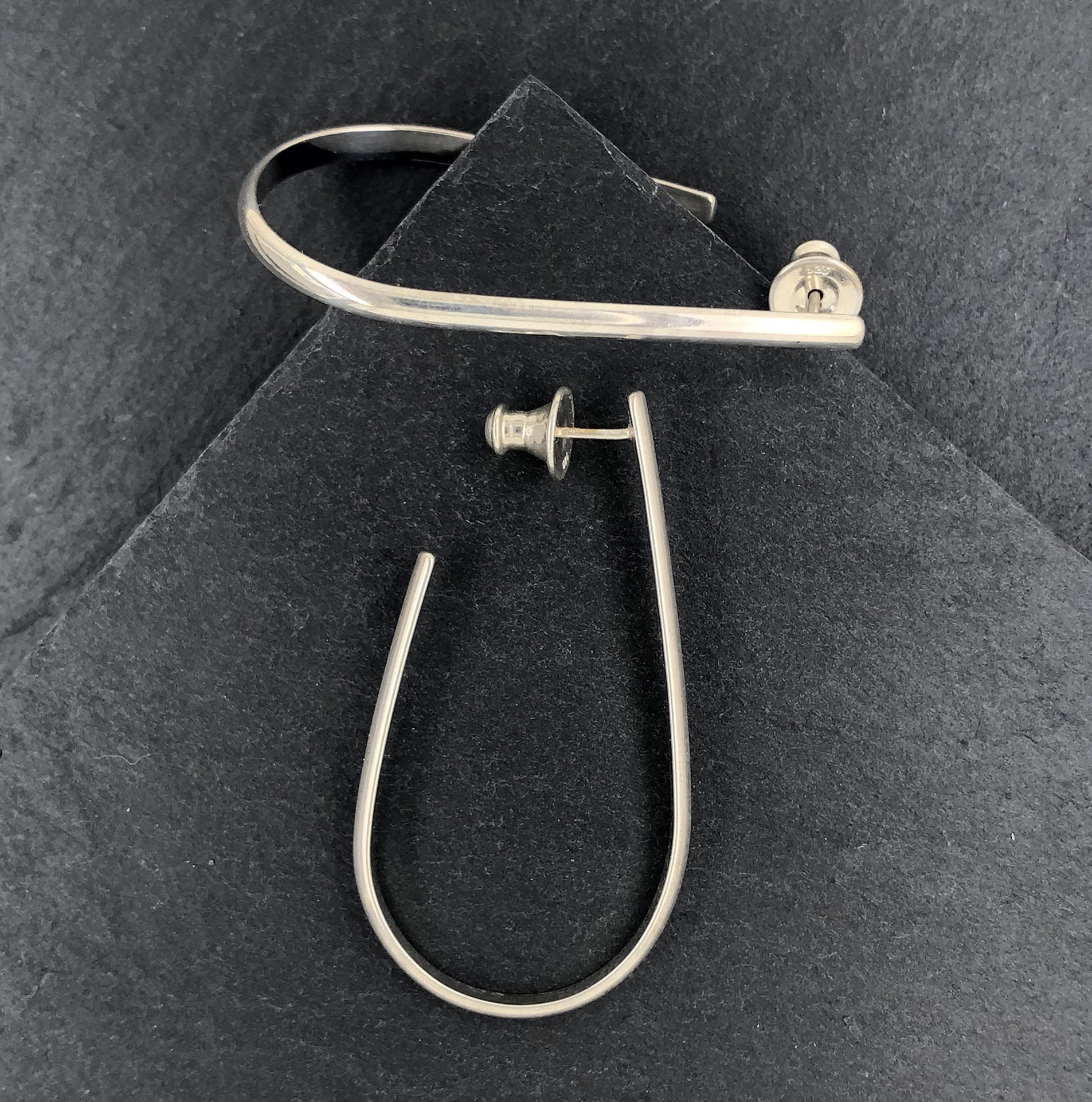 Long Oval Post Hoop Earrings - Sterling Silver - Handmade Jewelry ...