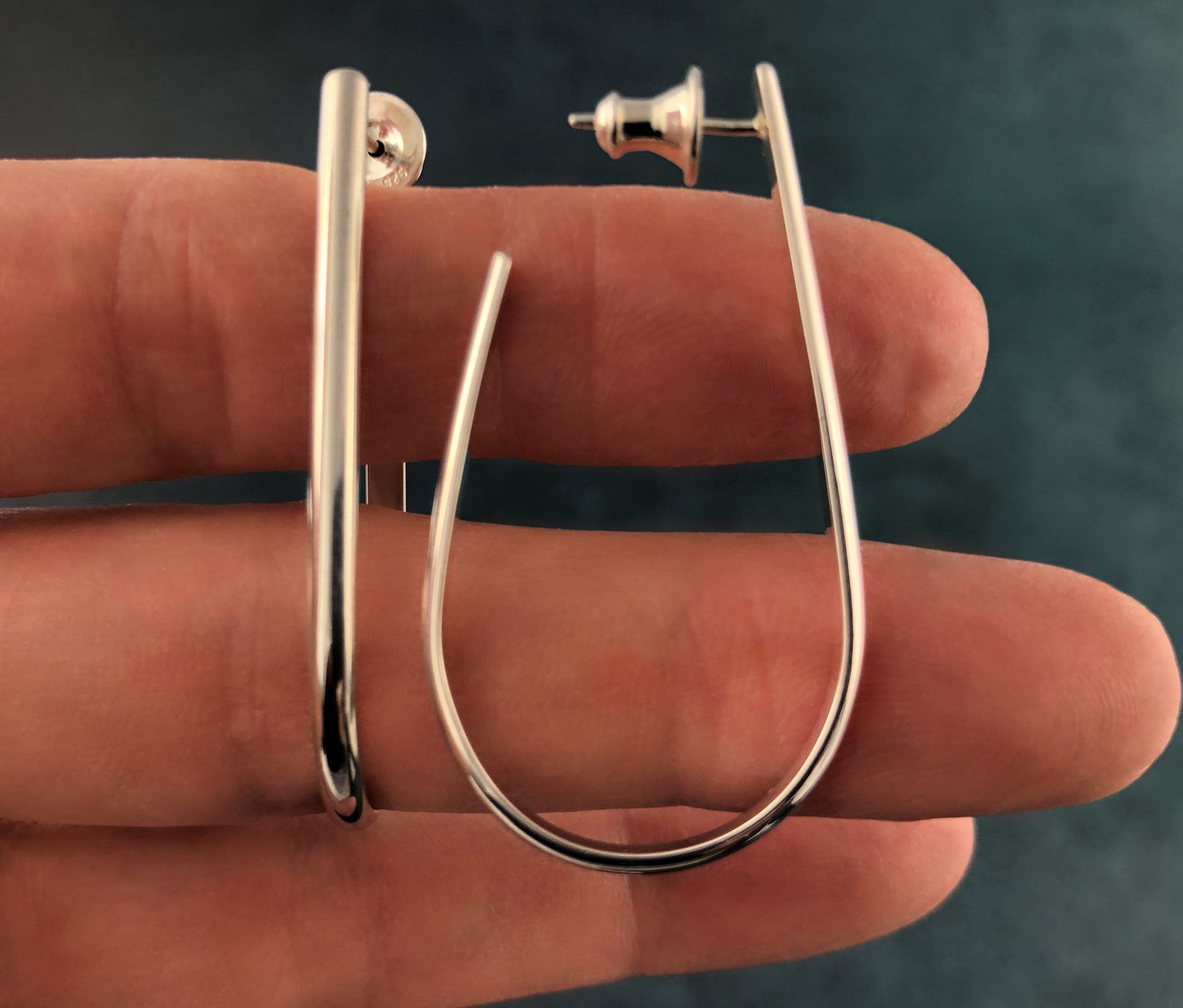 Long Oval Post Hoop Earrings - Sterling Silver - Handmade Jewelry ...