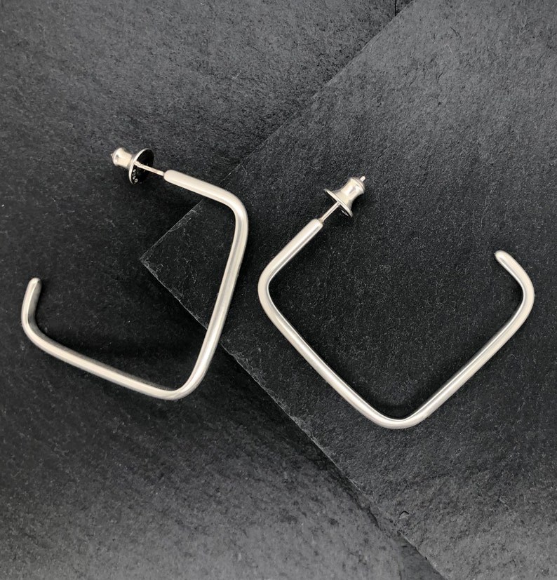 Large Square Hoop Earrings Post Hoops Sterling Silver | Etsy