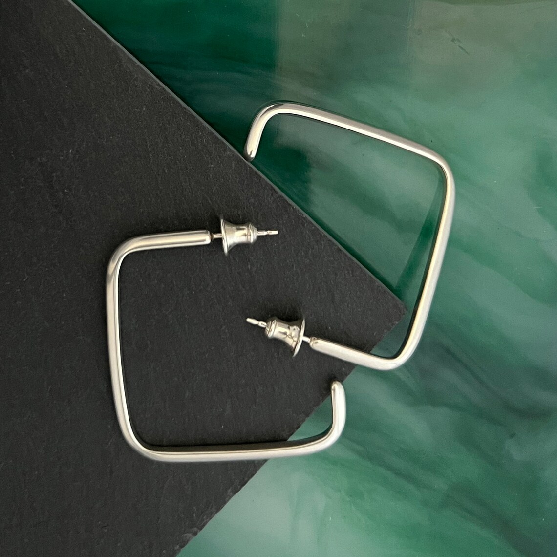 Large Square Hoop Earrings Post Hoops Sterling Silver - Etsy
