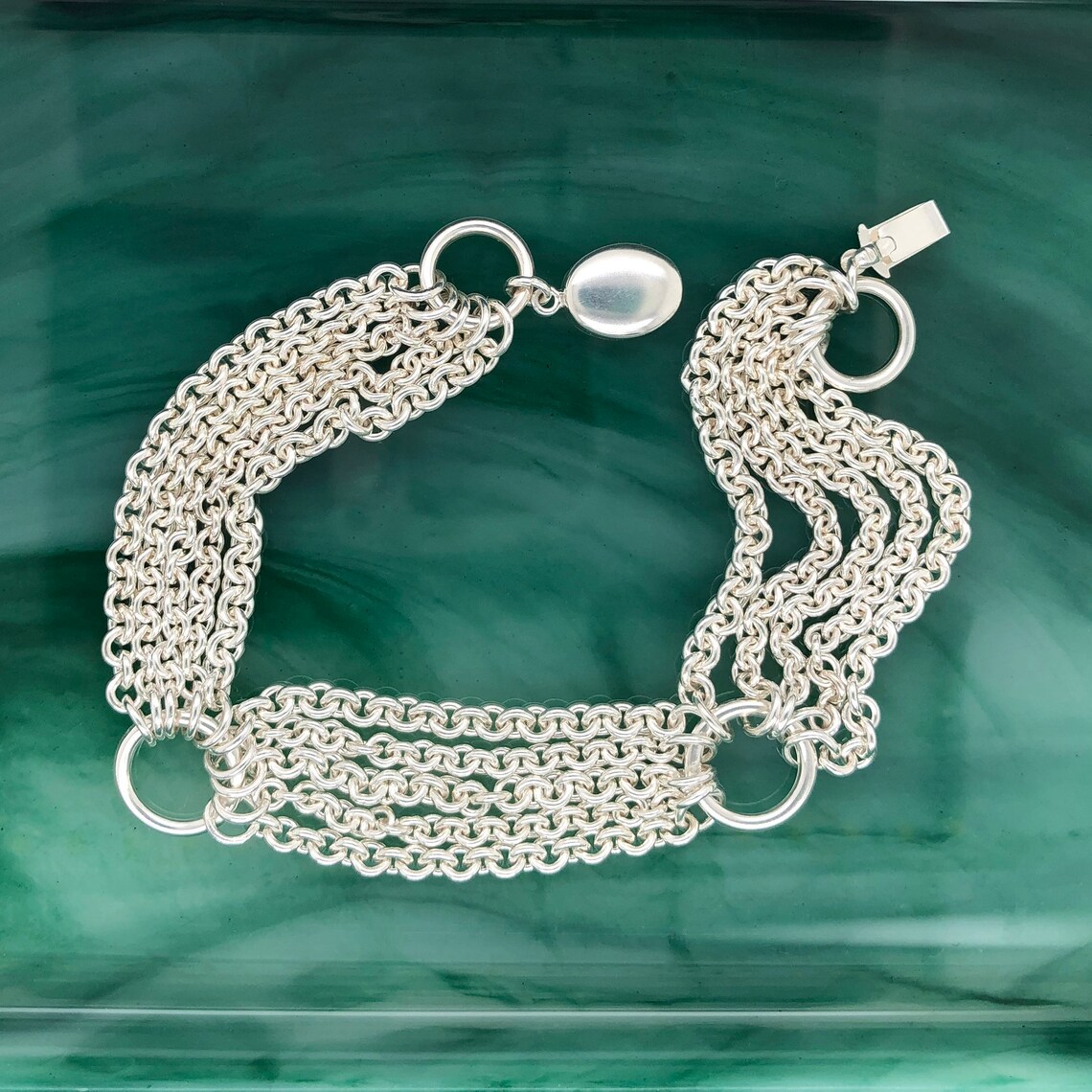Five Strand Chain Bracelet - Sterling Silver - Handmade - Safety Clasp ...