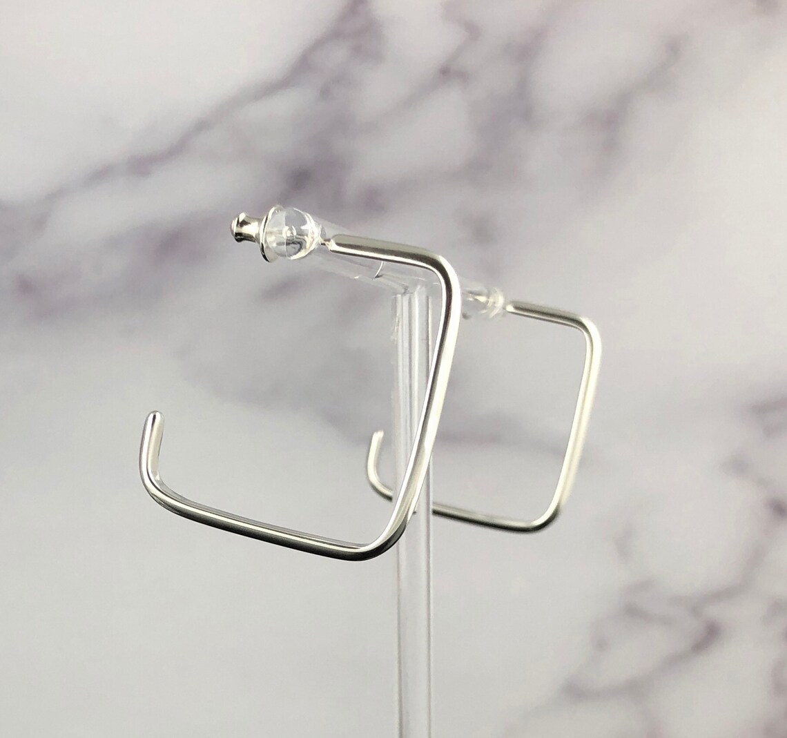 Large Square Hoop Earrings Post Hoops Sterling Silver - Etsy