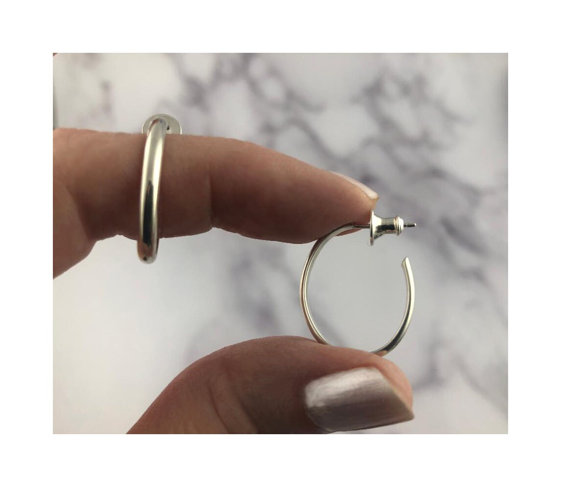 Oval Hoop Post Earrings Sterling Silver Medium Size Handmade Jewelry - Etsy