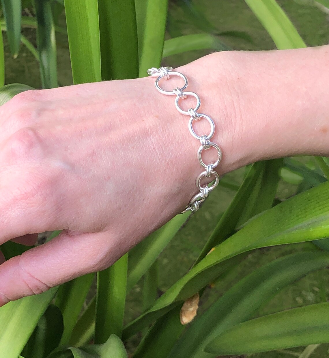 Silver Oblong Link Chain Bracelet Polished Handmade Bracelet Lobster ...