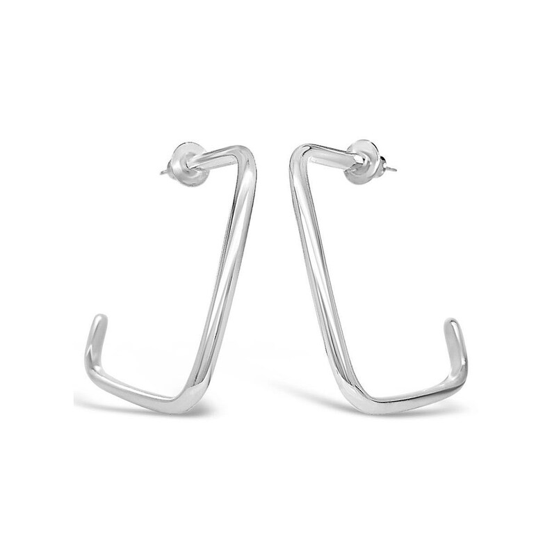 Large Square Hoop Earrings Post Hoops Sterling Silver | Etsy