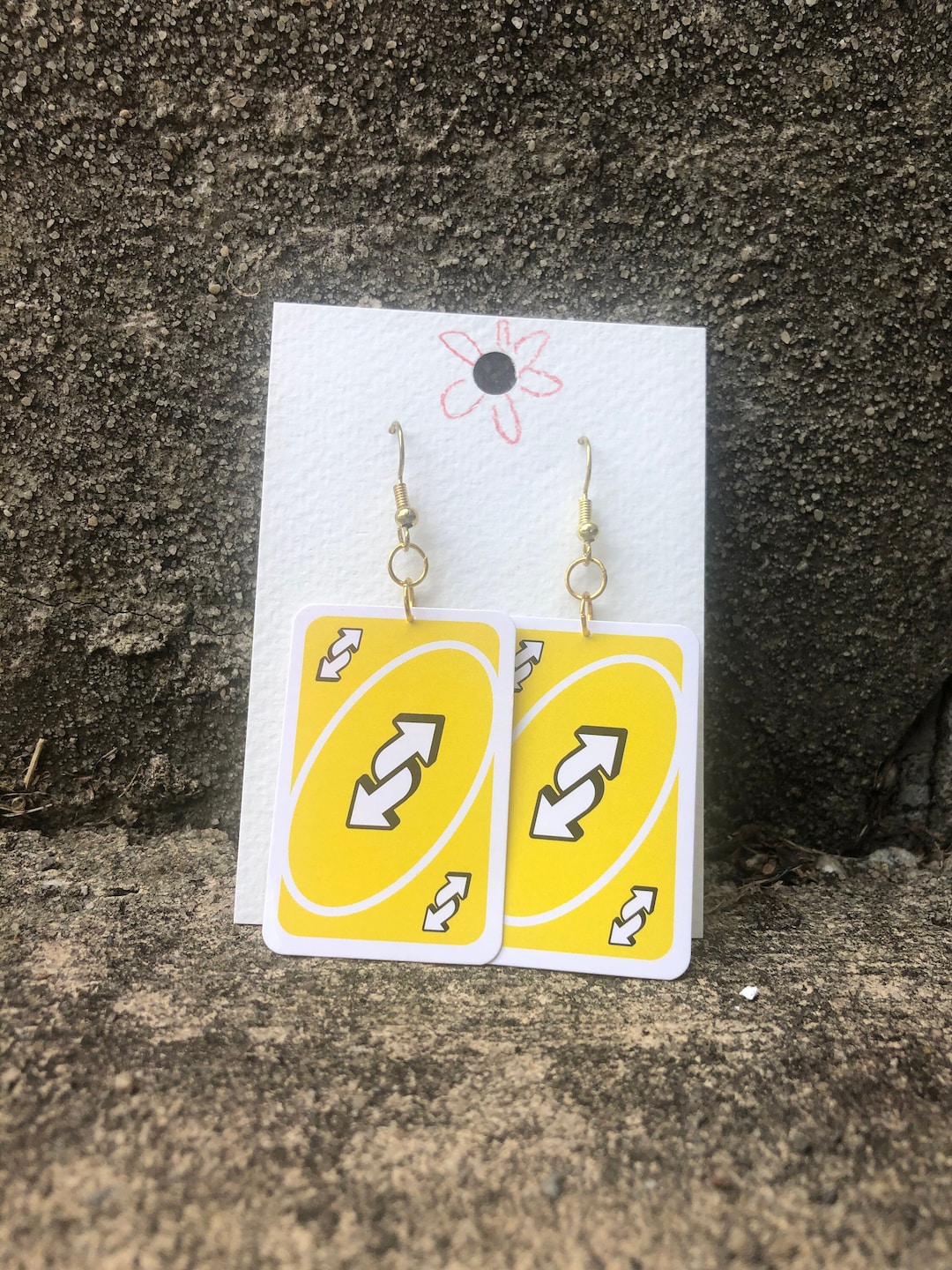 UNO Game Yellow Green Blue REVERSE Card Dangle Fishhook Earrings - Etsy