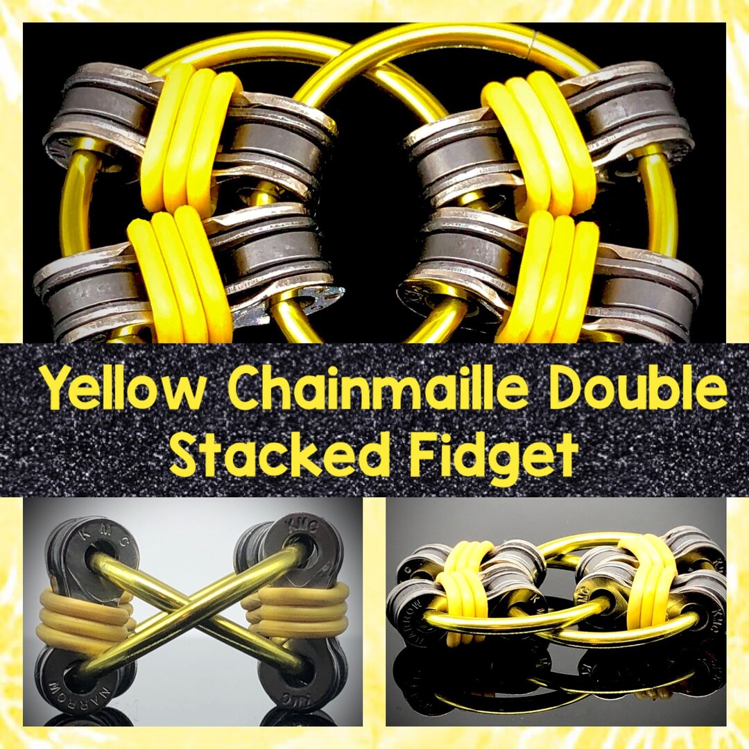 Yellow Double Stacked Bike Chain Chainmail Fidget Spinner, Sensory ...