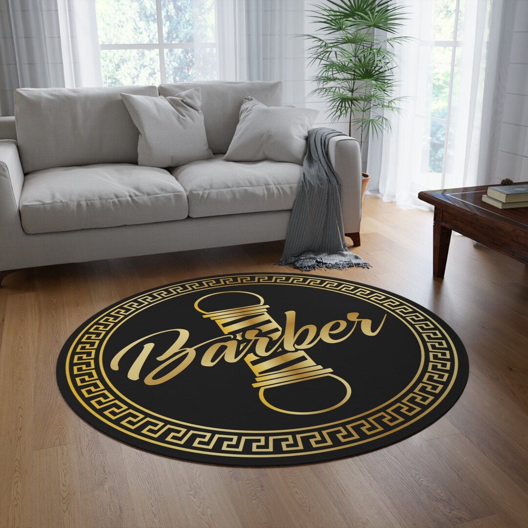 Round Barbershop Rug | Barber Logo | Round Floor Mat | Chenille Rug ...