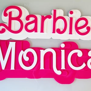 Barbie Name Sign Triple Layered Name Acrylic Wall Plaque Barbie Custom ...