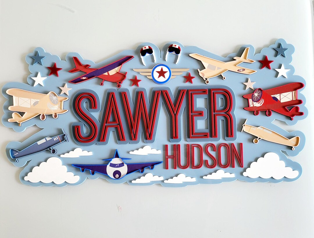 Airplane Name Sign, Nursery Name Sign, Airplane Nursery, Triple Layered ...