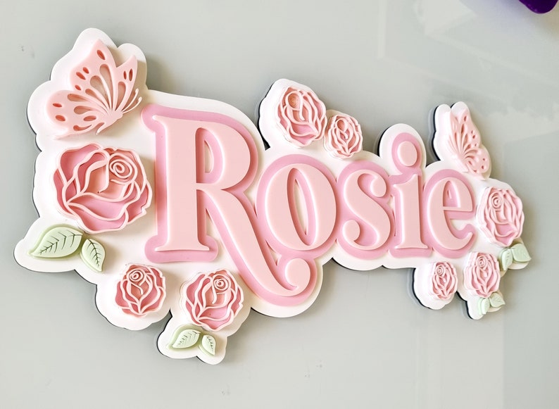 Floral Acrylic Nursery Name Sign: 3D Baby Girl Room Decor - Etsy