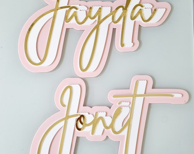 Custom Name Sign -girls Personalised Name - Gold Mirror - Shadow Name ...