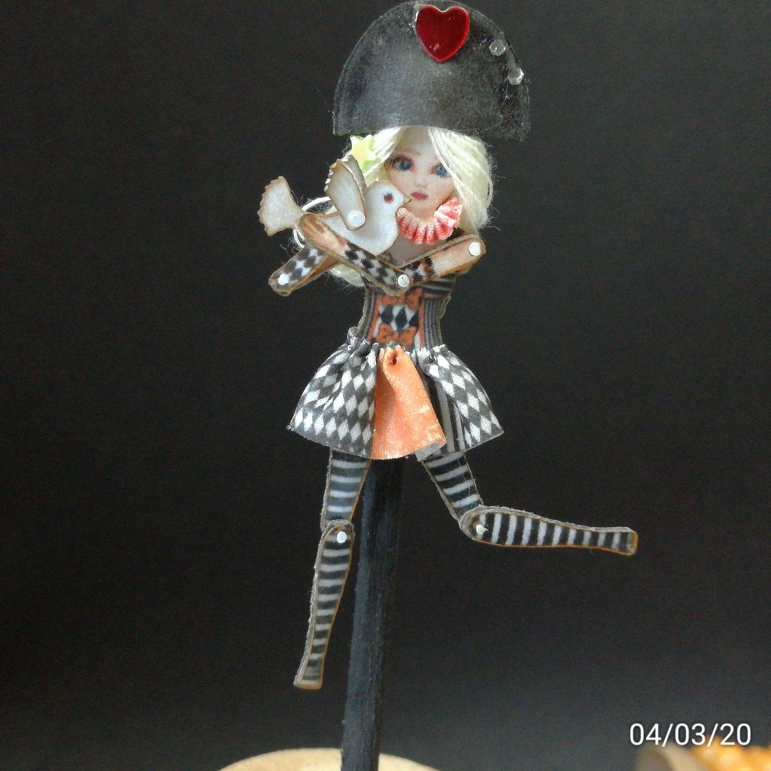 Tiny Colombian, Pierrot or Harlequin Doll With 6 Cm is Articulated Like ...