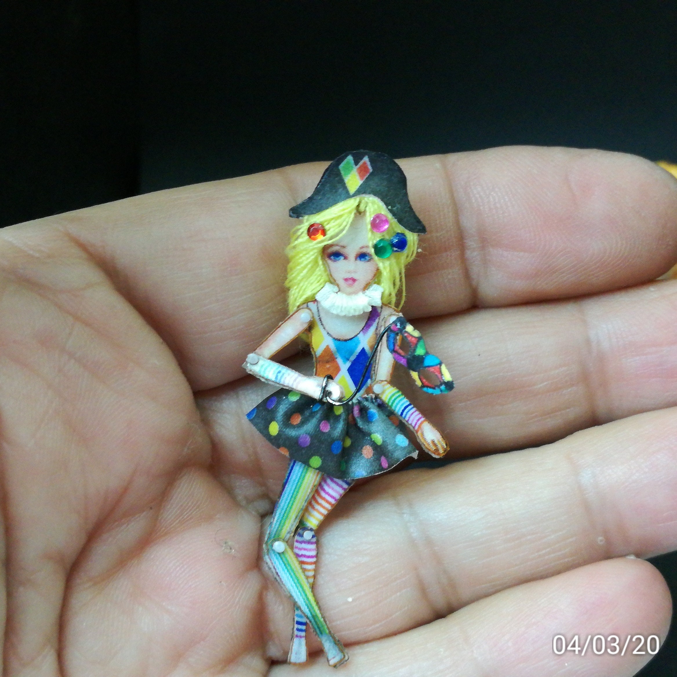 Tiny Colombian, Pierrot or Harlequin Doll With 6 Cm is Articulated Like ...