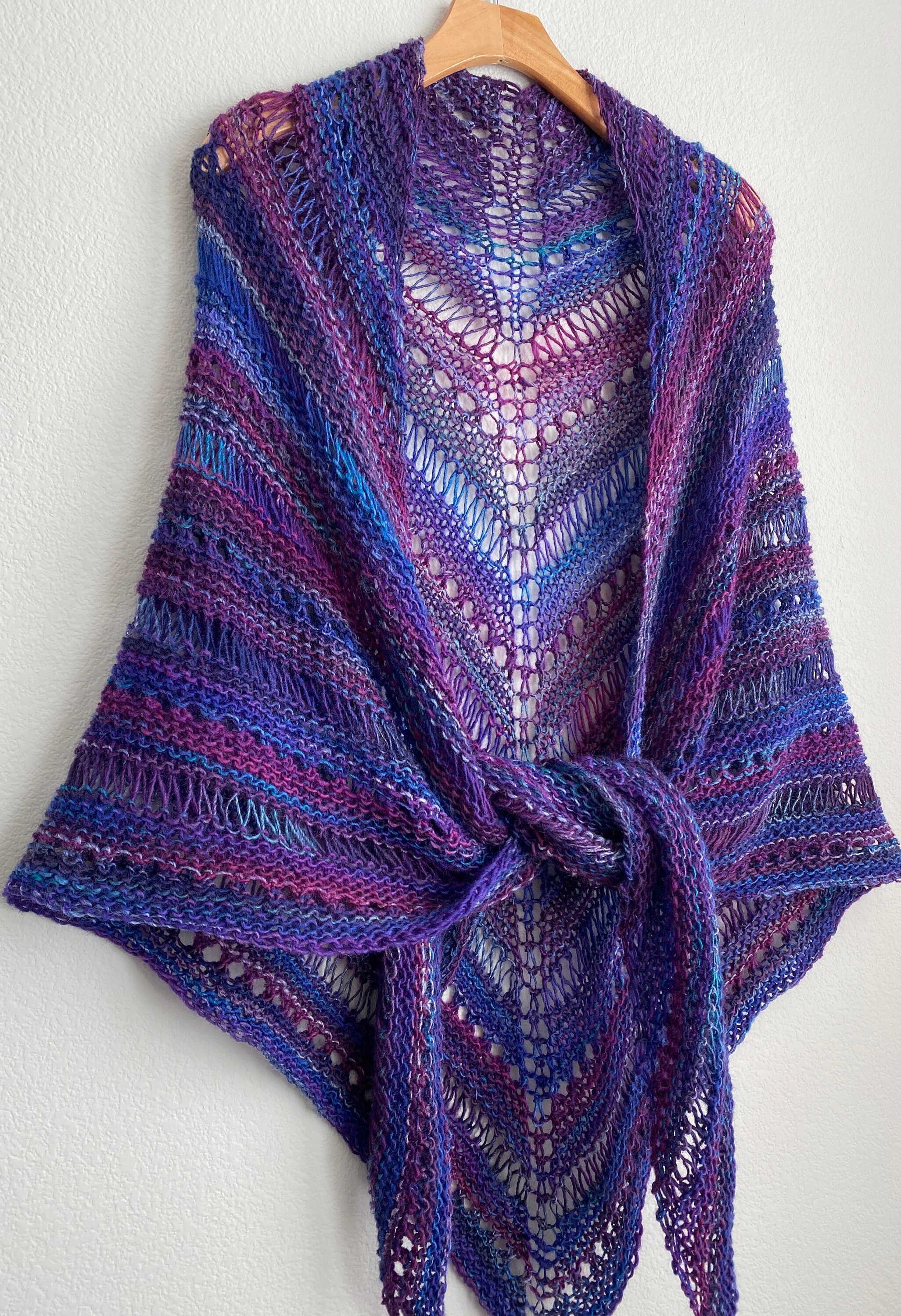 Handmade Knit Large Wool Acrylic Blend Shawl Purple Blue - Etsy
